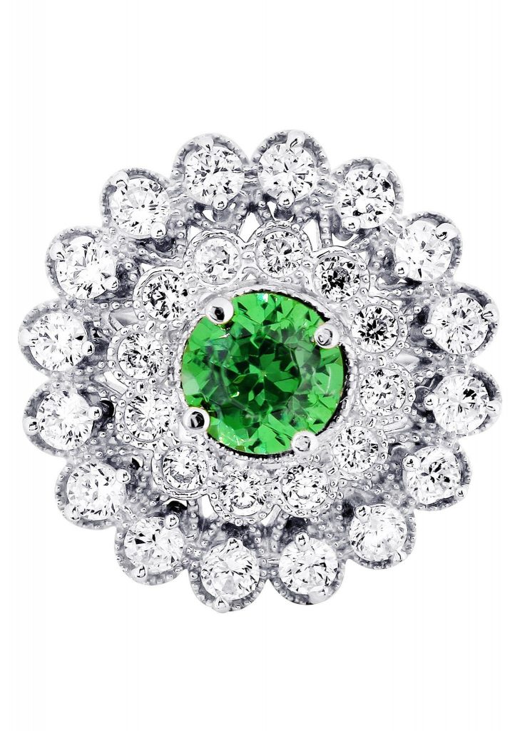 Emerald & Crystal Promise Ring 10K Gold / 5.7 Grams - Emerald Glitz